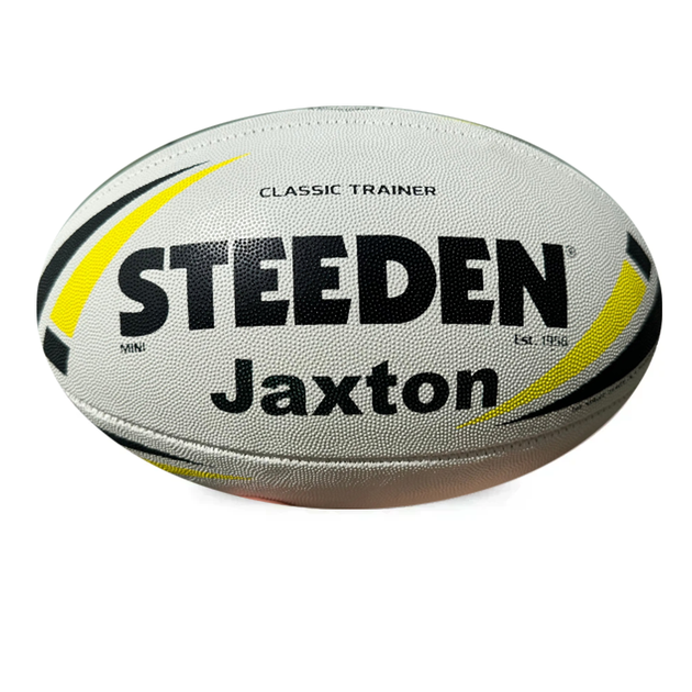 Personalised White/Yellow Steeden Rugby League Balls (Mini Size) | NPA ...
